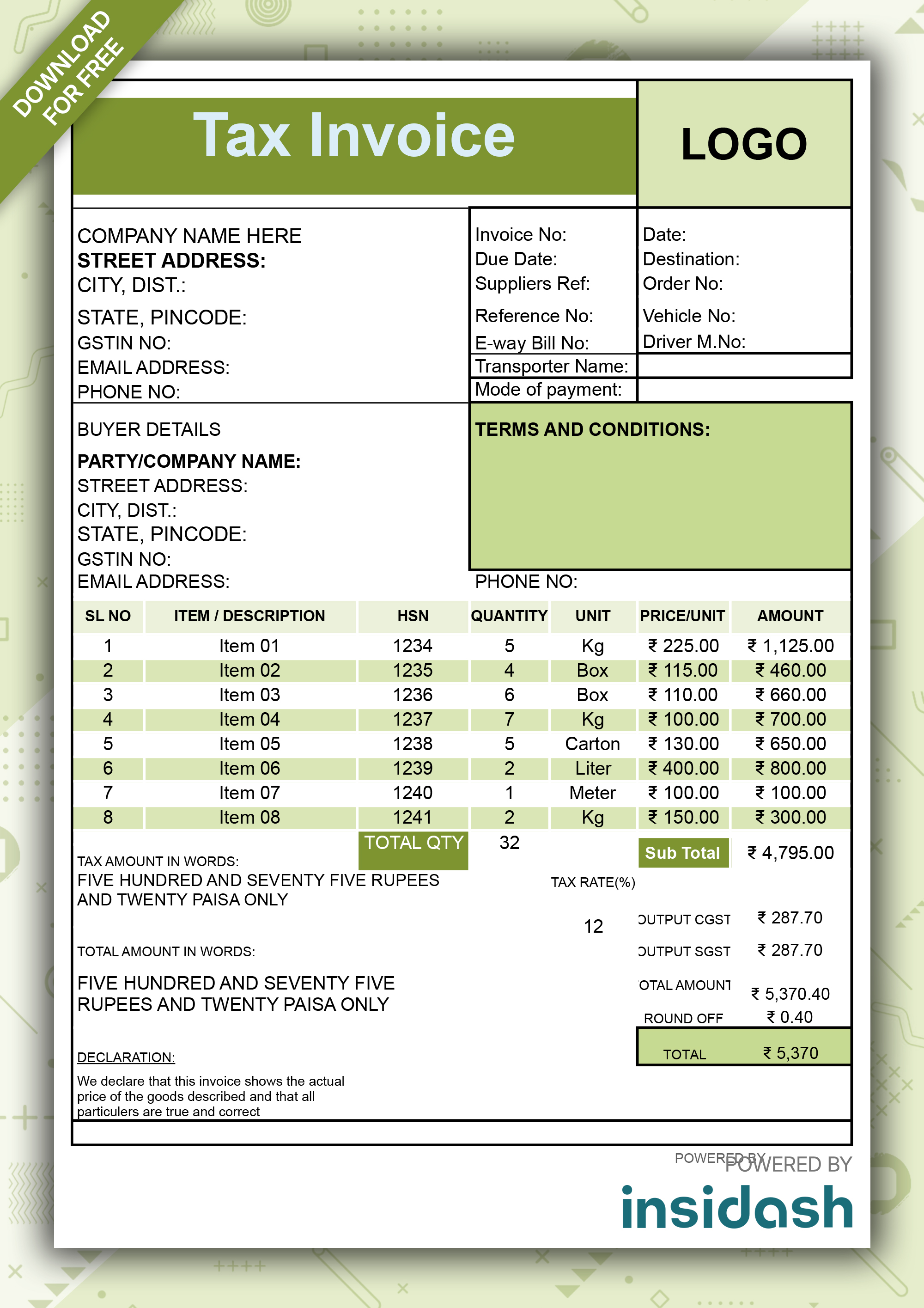 Tally Invoice | insidash