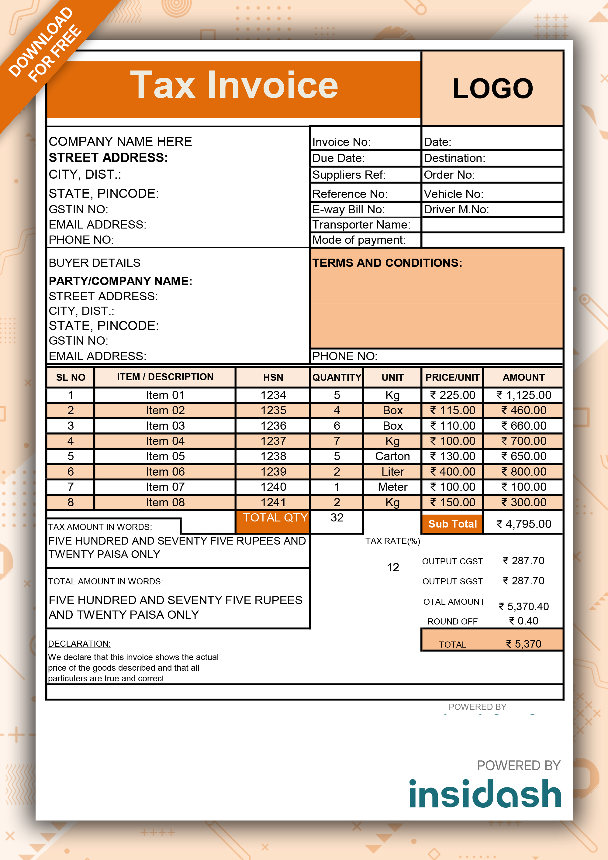 Tally Invoice | insidash