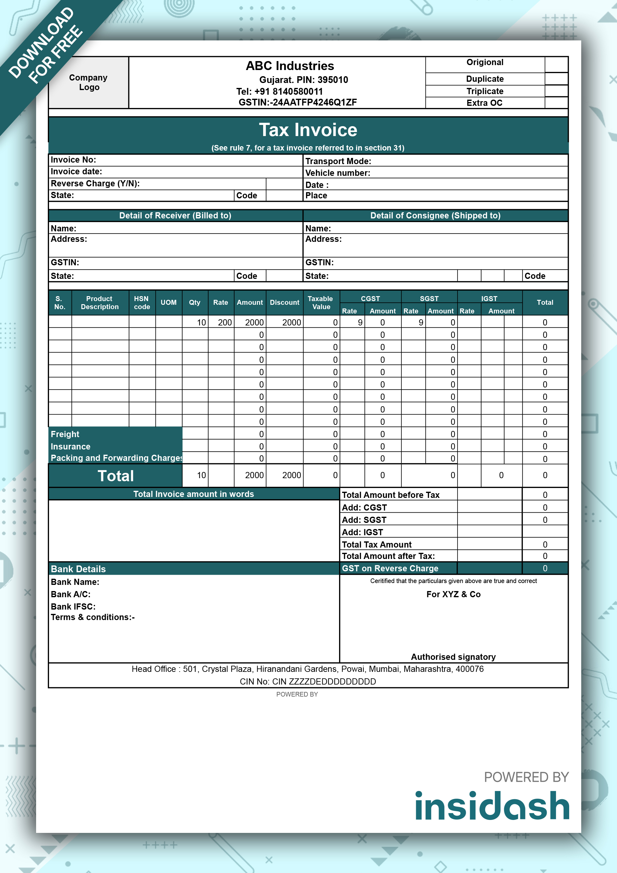 Tally Invoice | insidash